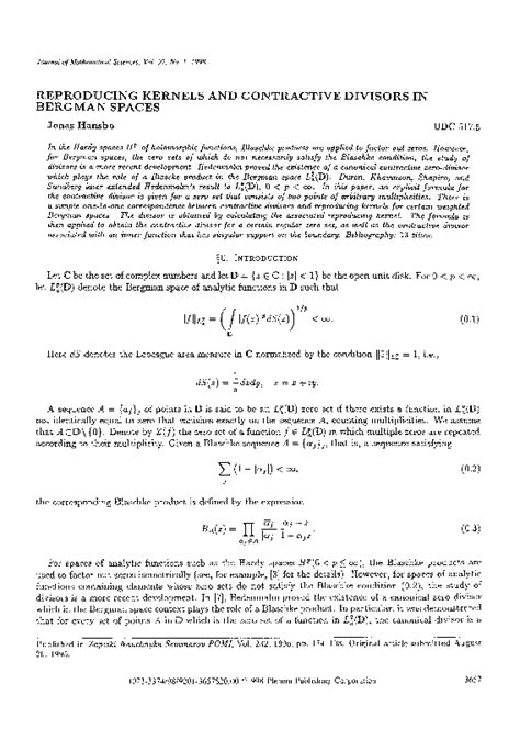 Pdf Reproducing Kernels And Contractive Divisors In Bergman Spaces