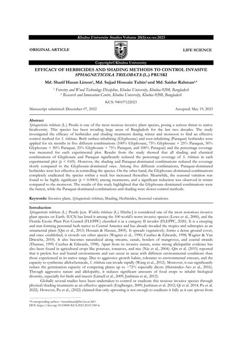 Pdf Efficacy Of Herbicides And Shading Methods To Control Invasive