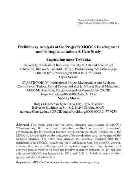 Pdf Preliminary Analysis Of The Projects Moocs Development And Its