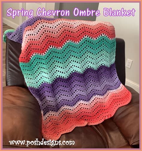 Posh Pooch Designs Spring Chevron Ombre Throw Blanket Crochet