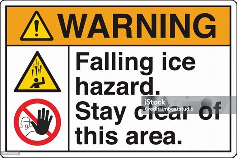 Ansi Z535 안전 표지 표시 라벨 기호 픽토그램 표준 경고 떨어지는 얼음 위험 텍스트로 이 영역에서 멀리 떨어져 있습니다 풍경 흰색 0명에 대한 스톡 벡터 아트 및