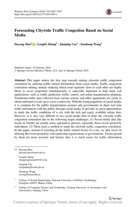 Forecasting Citywide Traffic Congestion Based On Social Media Request Pdf