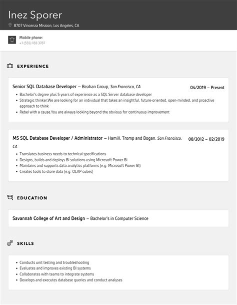 Sql Database Developer Resume Samples Velvet Jobs