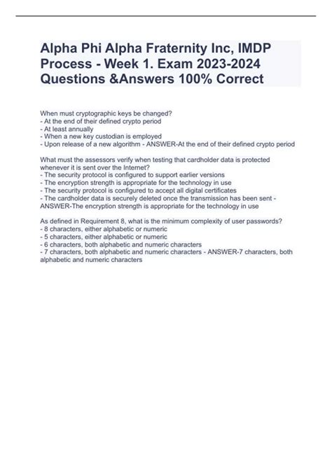 Alpha Phi Alpha Fraternity Inc IMDP Process Week Exam Questions Answers Correct