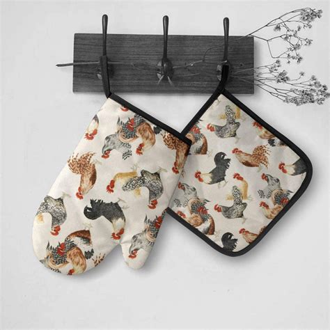 Badu Bg Пилета Петел Комплект ръкавици за фурна и поставки за тенджери Топлоустойчиви ръкавици