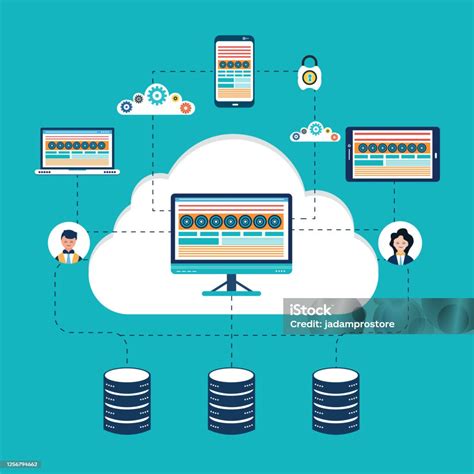 Data Center Cloud Computer Connection Hosting Server Database Synchronize Technology Stock