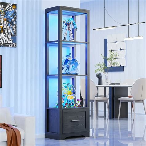 Brottar 65 Lighted Corner Display Cabinet With Glass Doors 4 Tier