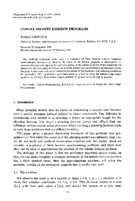 Pdf Convex Infinite Horizon Programs