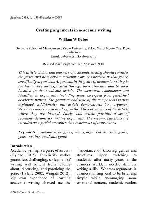 Pdf Crafting Arguments In Academic Writing
