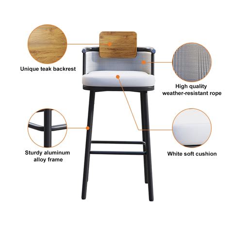 2 Pieces Outdoor Patio Teak And Aluminum 41 Bar Stools Set With Backs｜homary
