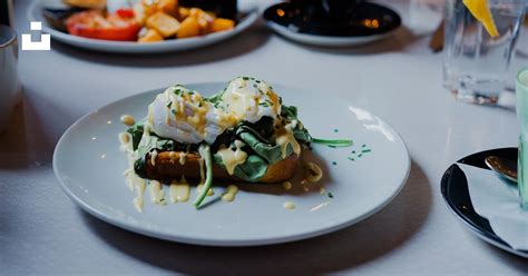 둥근 흰색 세라믹 접시에 크림과 잎이 많은 야채를 곁들인 생고기 사진 Unsplash의 무료 음식 이미지