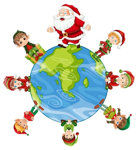 Papá Noel Y Los Elfos En Todo El Mundo Vector Gratis