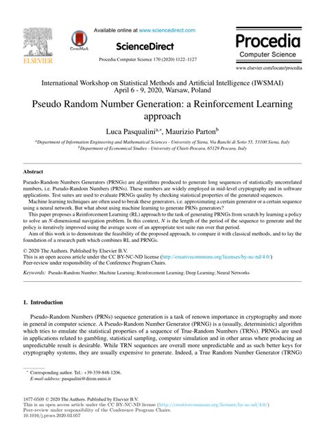 Pdf Pseudo Random Number Generation A Reinforcement Learning Approach
