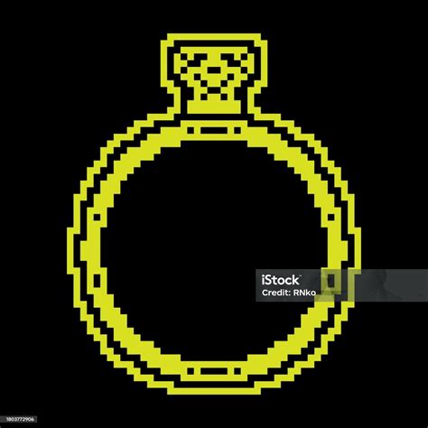 픽셀 실루엣 아이콘입니다 큰 보석이 달린 다이아몬드 반지 그녀의 생일 또는 발렌타인 데이를 위한 소녀를 위한 비싼 휴일 선물 단순 검은색과 노란색 벡터 분리 0명에 대한