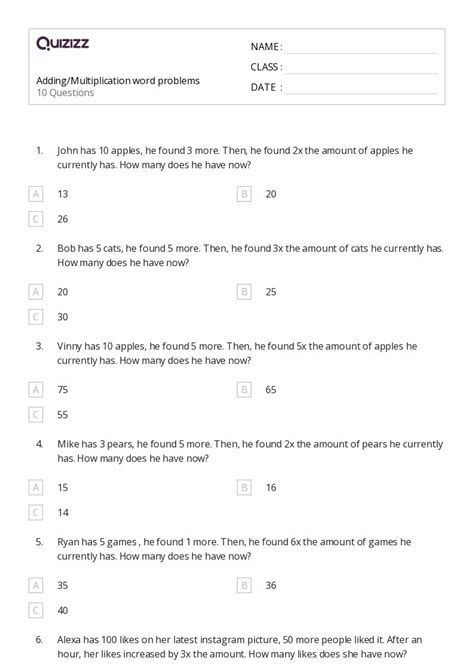 50 Multiplication Word Problems Worksheets On Quizizz Free And Printable