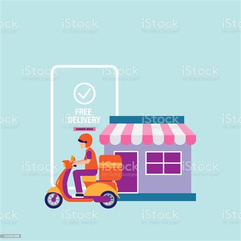 모터 스쿠터 배너로 무료 온라인 배달 서비스 배달에 대한 스톡 벡터 아트 및 기타 이미지 배달 무료 벡터 Istock