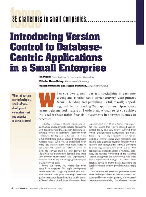 Pdf Introducing Version Control To Database Centric Applications In A Small Enterprise