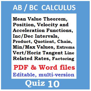 Calculus Quiz By Captain Calculus TPT