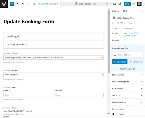 Update Booking — Jetformbuilder Crocoblock