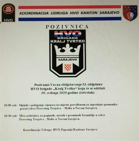 Obilježavanje 33 Obljetnice Hvo Brigade Kralj Tvrtko 29 Svibnja U Sarajevu Radiotelevizija