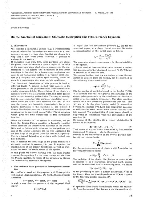 Pdf On The Kinetics Of Nucleation Stochastic Description And Fokker Planck Equation