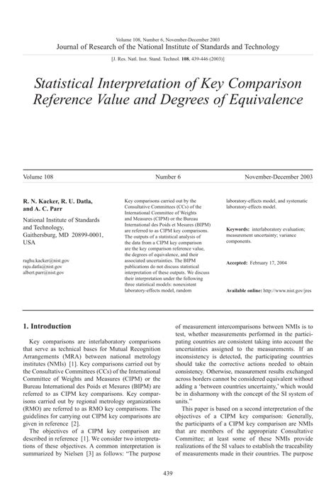 Pdf Statistical Interpretation Of Key Comparison Reference Value And