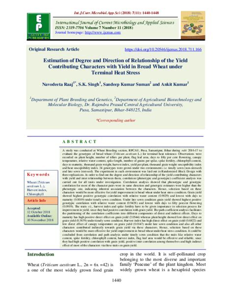 Pdf Estimation Of Degree And Direction Of Relationship Of The Yield Contributing Characters