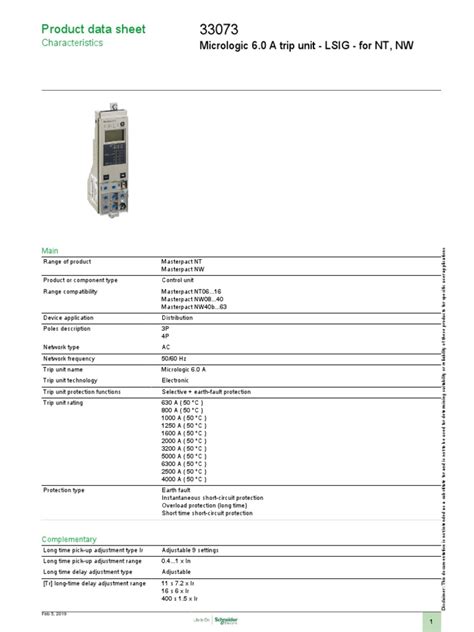 Product Data Sheet Micrologic 6 0 A Trip Unit Lsig For Nt Nw Pdf Manufactured Goods
