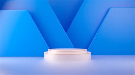 추상 파란색 배경이 있는 제품 프레젠테이션을 위한 3d 렌더링 빈 쇼케이스 연단 모형 프리미엄 사진