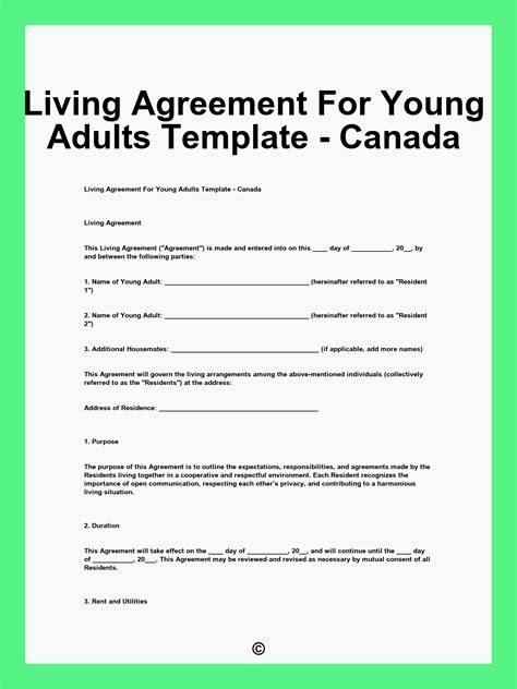 Living Agreement For Young Adults Template Canada