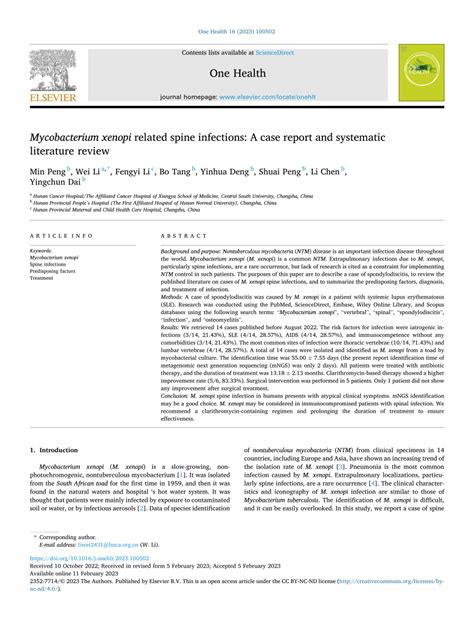 Pdf Mycobacterium Xenopi Related Spine Infections A Case Report And Systematic Literature Review