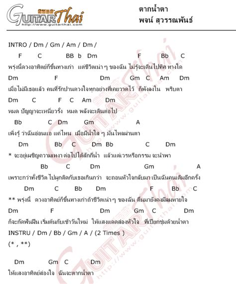 คอร์ด ตากน้ำตา พจน์ สุวรรณพันธ์ คอร์ดเพลง กีตาร์