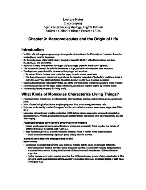 Macromolecules Lab Reports Past Exam Papers Lecture Notes To Accompany Life The Science Of