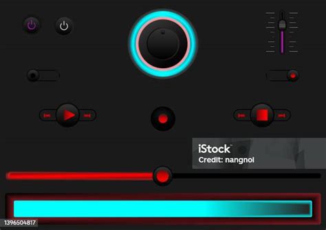 음악 플레이어 인터페이스 또는 현대 오디오 Ui 사운드 볼륨 컨트롤 탐색 패널 세트 다른 사용자 인터페이스 웹 요소 그래픽 사용자 인터페이스에 대한 스톡 벡터 아트 및 기타