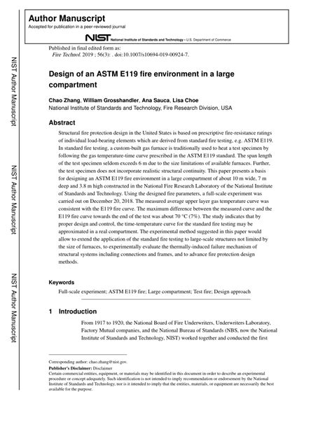 Pdf Design Of An Astm E119 Fire Environment In A Large Compartment