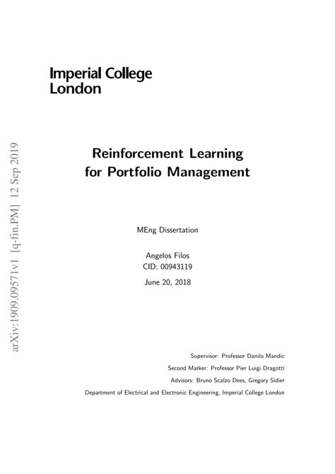 Pdf Reinforcement Learning For Portfolio Management