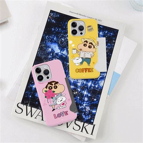 S23 추가 카드포켓 짱구 빅 큐티 카드 슬림케이스 카드수납 하드케이스 짱구 정품 폰케이스 아이폰 14 13 12 Pro Max Mini 갤럭시 S23 Plus