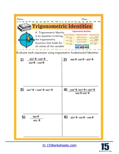 Trigonometric Identities Worksheets 15