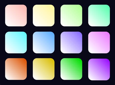 Colorful White Color Shade Linear Gradient Palette Swatches Web Kit Rounded Squares Template Set