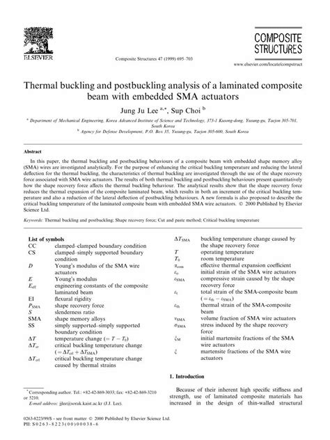 Pdf Thermal Buckling And Postbuckling Analysis Of A Laminated Composite Beam With Embedded Sma
