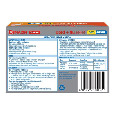 Buy Demazin PSE Day & Night 24 Tablets (Pharmacist Only) Online at ...