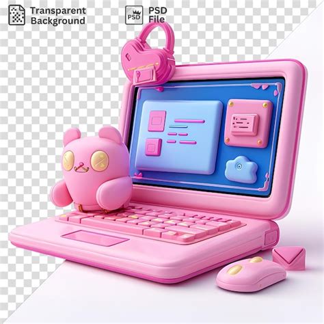 Premium Psd Psd 3d Programmer Cartoon Coding Software On A Pink Laptop With A Pink Keyboard