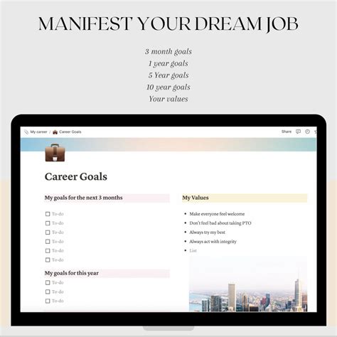 Notion Career Template Notion Digital Planner Career Growth Goal Template Manifesting