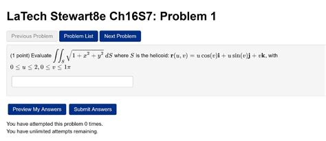 Solved Latech Stewart8e Ch16s7 Problem 1 Previous Problem