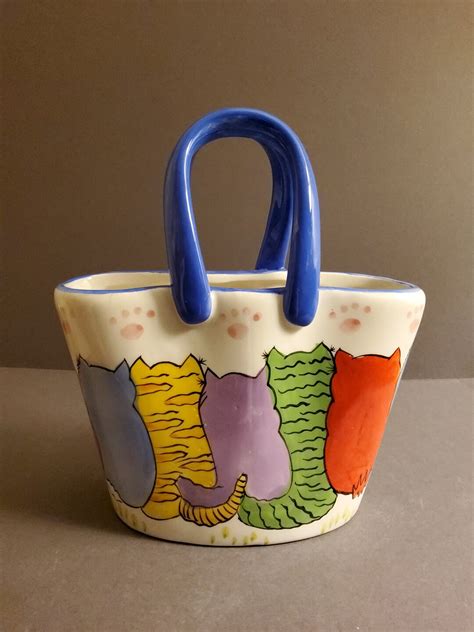 Anne Ormsby Fat Cats Ceramic Purse Wall Vase Planter Etsy