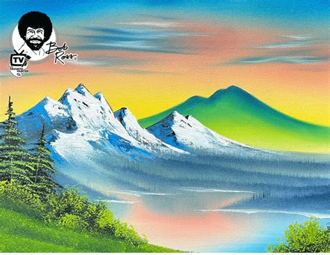Bob Ross Wet On Wet Oil Painting Colorful Mountain Range Art At The
