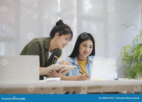 Young Asian University Students Studying Learning Discuss Working On