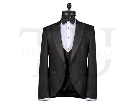 [5120 1] 4 Piece Black Peak Lapel Tuxedo With Vest And Pants Tuxedo Uomo
