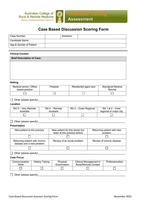 Case Based Discussion Scoring Form