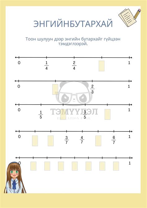 Багш энгийн бутархайг тоон шулуун дээр тэмдэглэх даалгавар Facebook